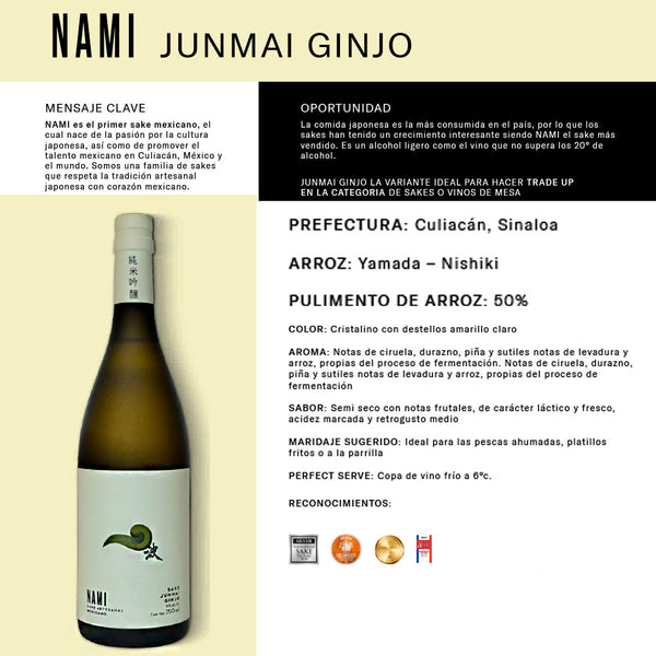 SAKE NAMI JUNMAI GINJO 750 ml - CentralDePrecios